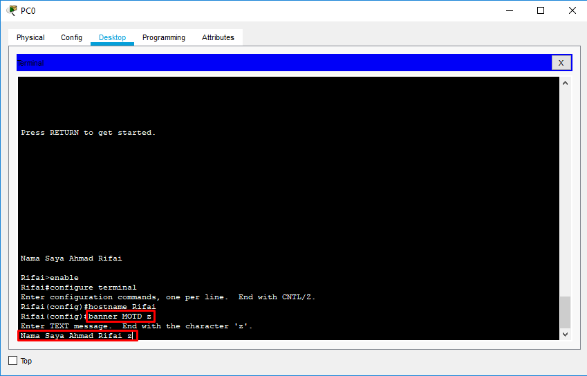 Membuat Hostname Serta Banner MOTD dalam Cisco Packet Tracer ~ IT