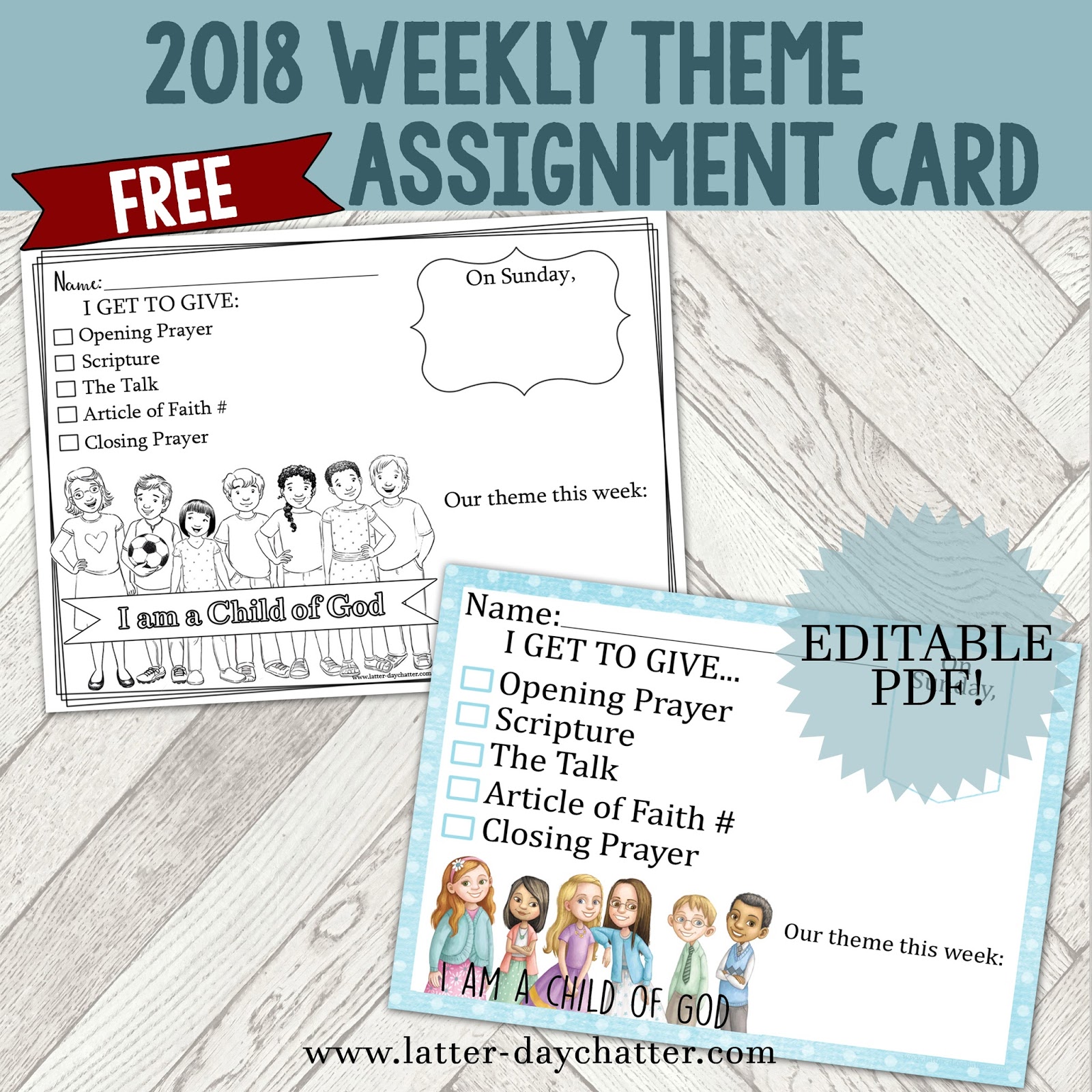 Latter-day Chatter: Editable Assignment Weekly Theme Cards