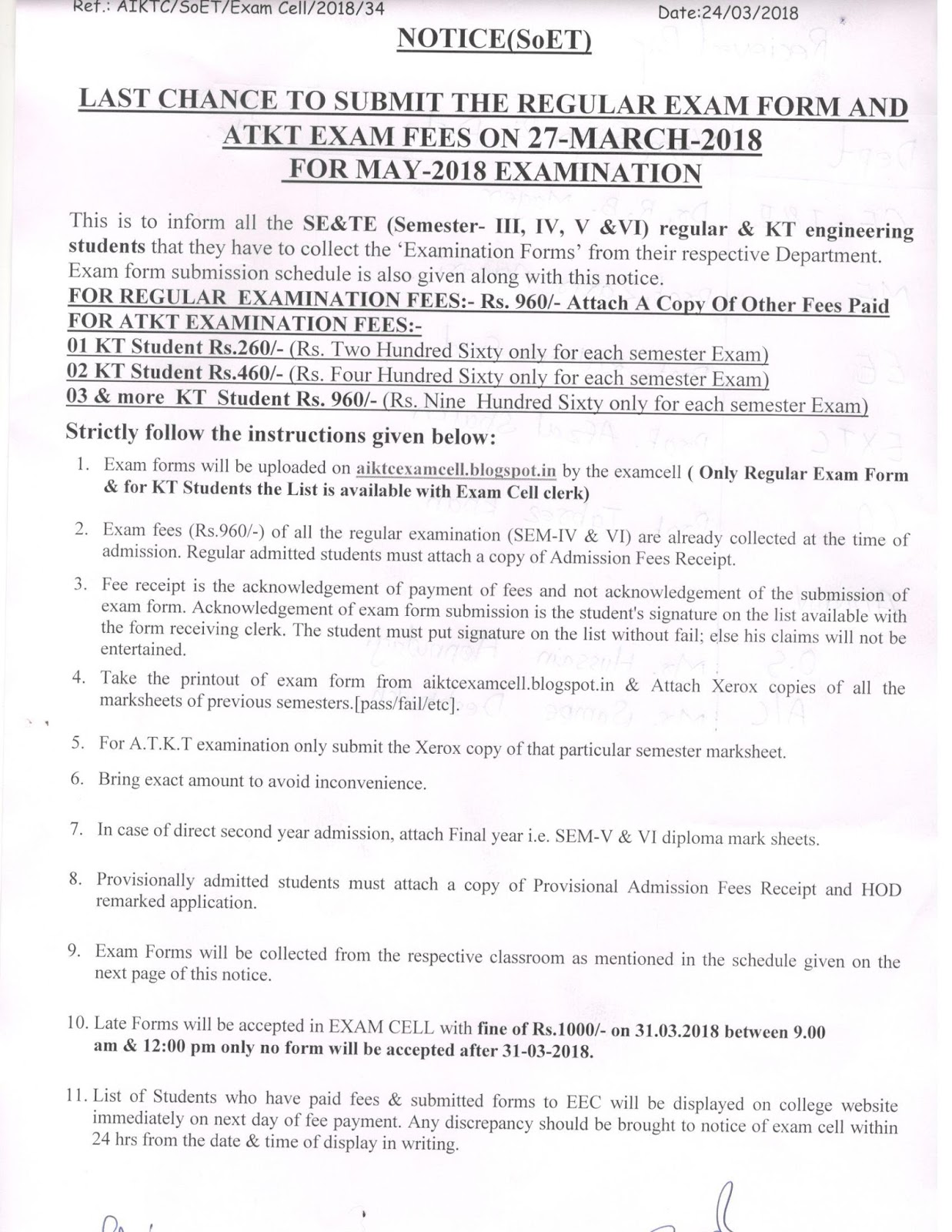 EXAM-CELL NOTICE BOARD: NOTICE-SE/T-EXAM FORM SUBMISSION-MAY 2018 EXAMS ...