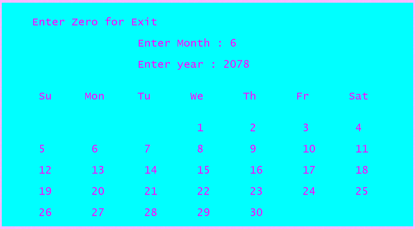 C program that print given date calendar