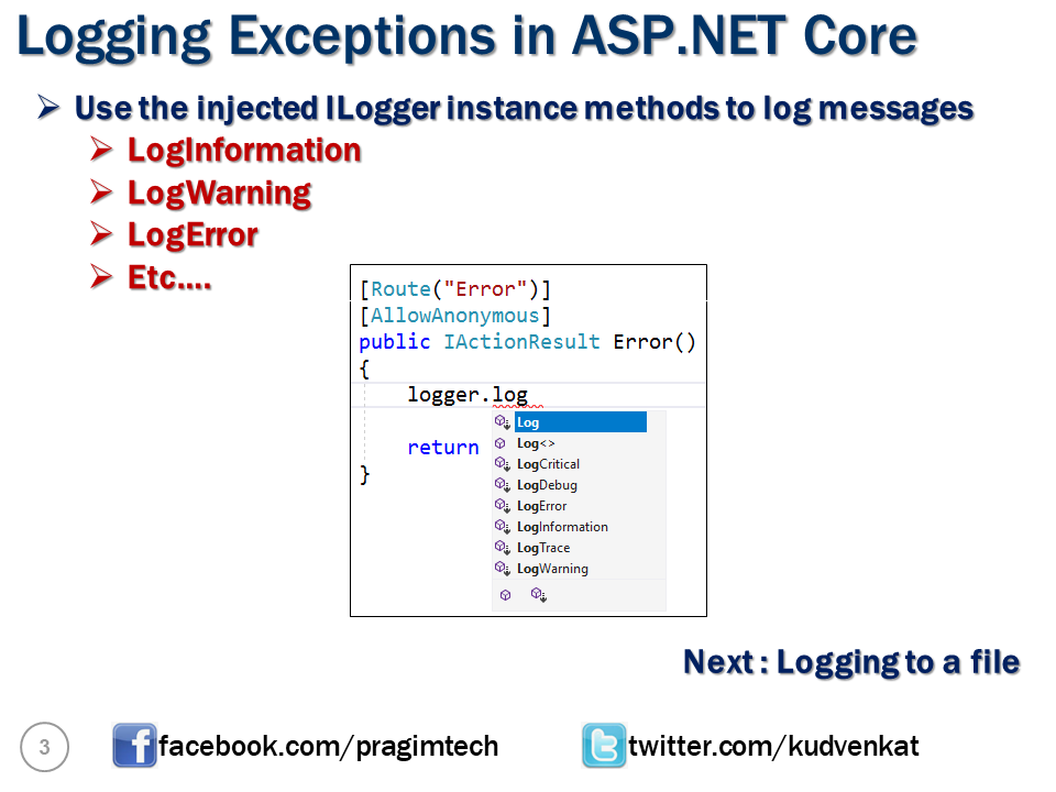 Sql Server Net And C Video Tutorial Logging Exceptions In Aspnet Core Slides