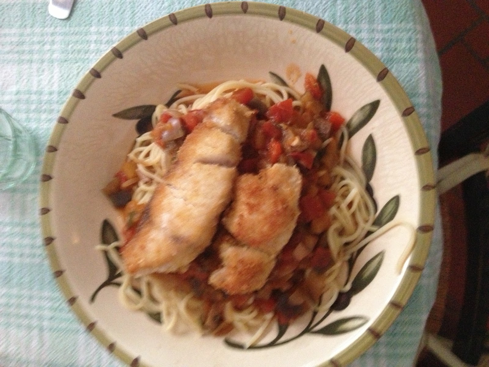 Eating with Bob and Suzette: July 16, 2013 Spaghetti with fried fish.