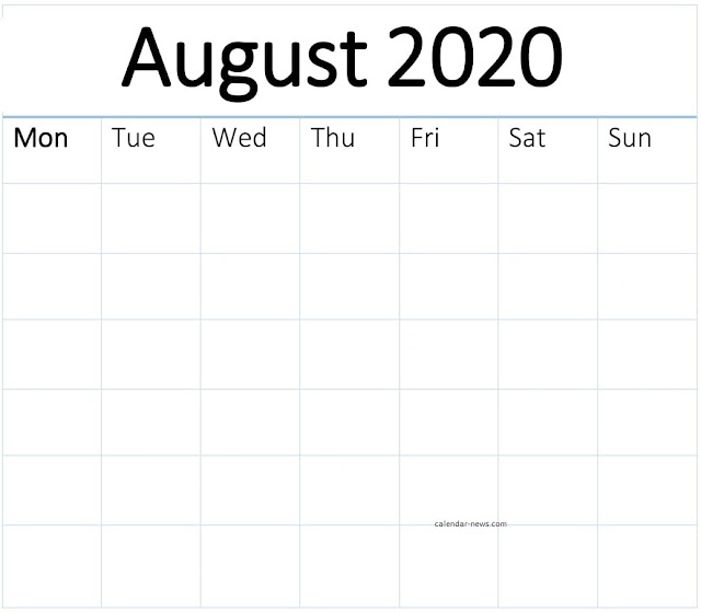 Blank August 2020 Calendar Word Template For office Use