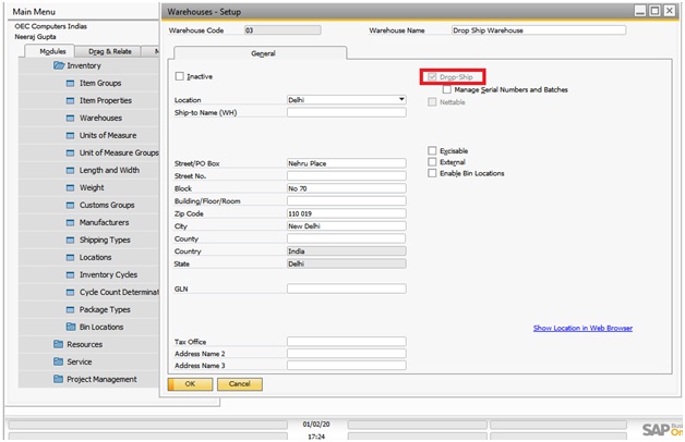 SAP Business One Knowledge: Drop-ship Warehouse in SAP Business One