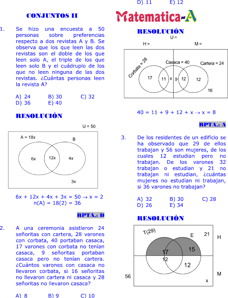 CONJUNTOS II EJERCICIOS RESUELTOS ~ MATEMATICAS PROBLEMAS RESUELTOS