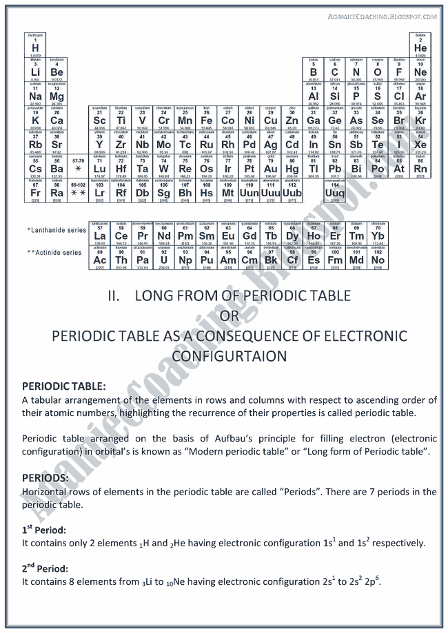 Adamjee Coaching: XII Chemistry Notes - Periodic Classification