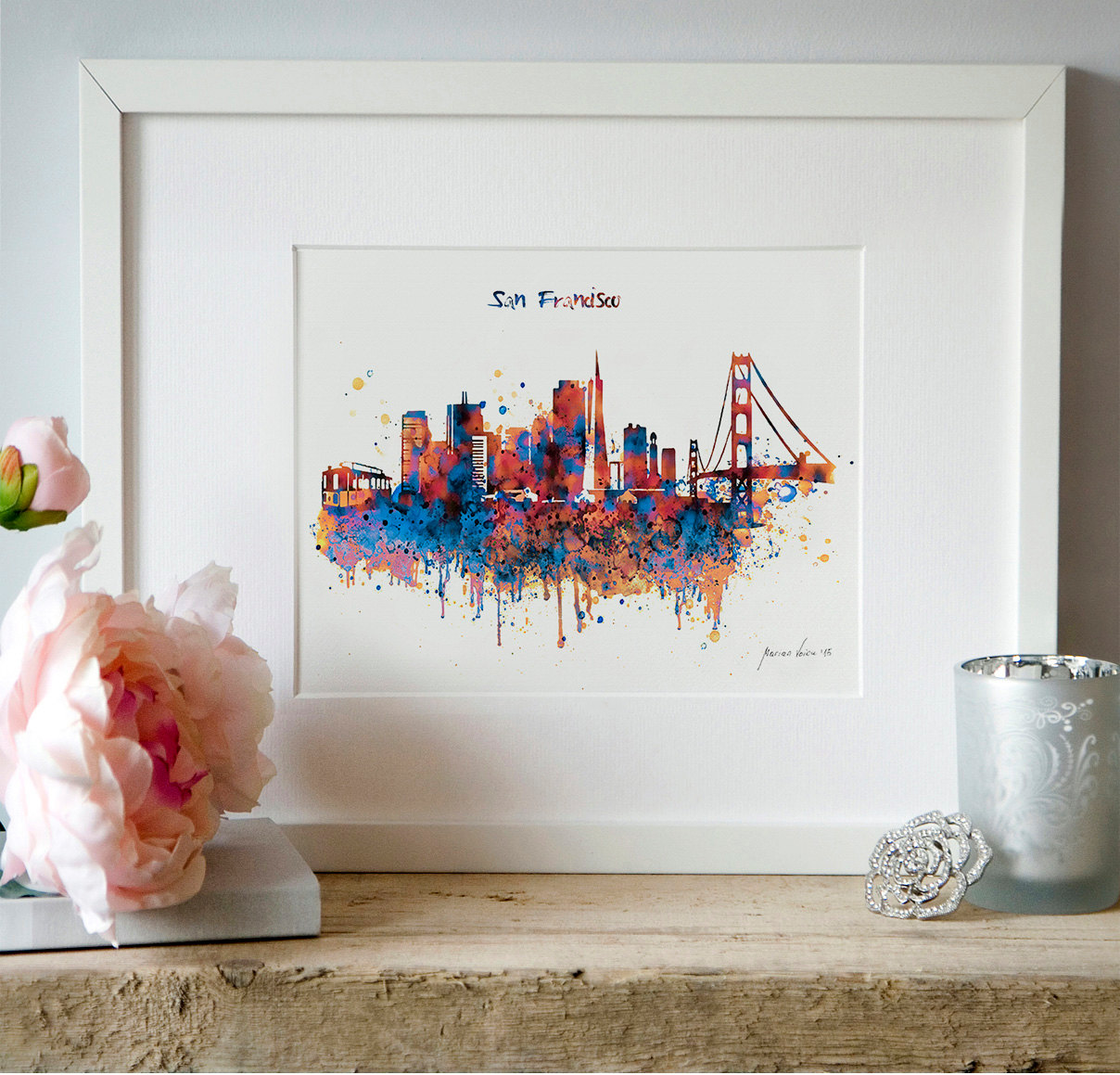 Digital Art By Marian Voicu San Francisco Watercolor Skyline