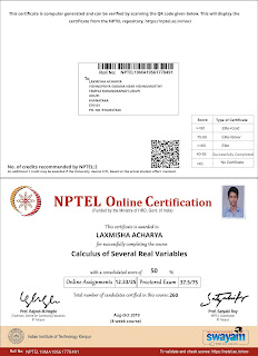 SWAYAM- NPTEL ONLINE CERTIFICATE COURSE HOLDERS 2019-20