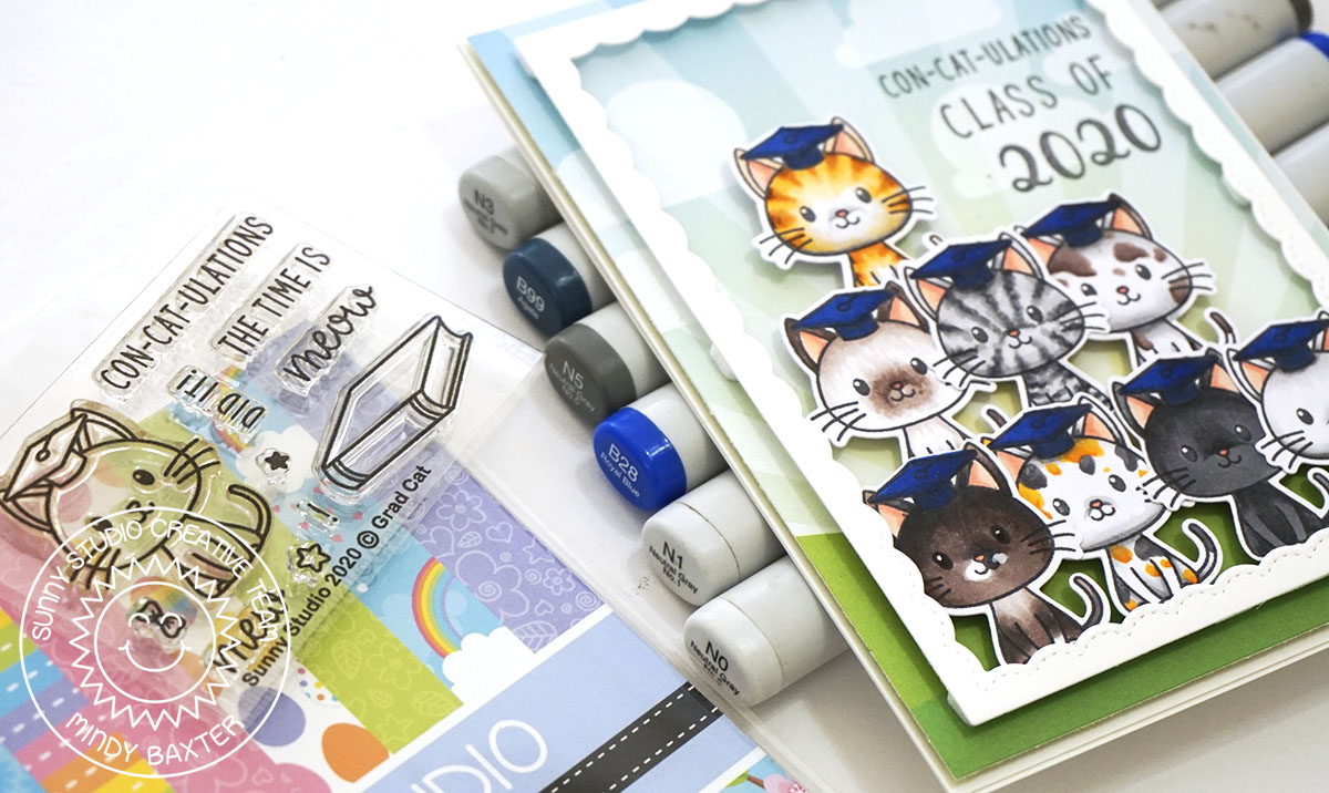 Sunny Studio: Grad Cat Cards with Angelica and Mindy