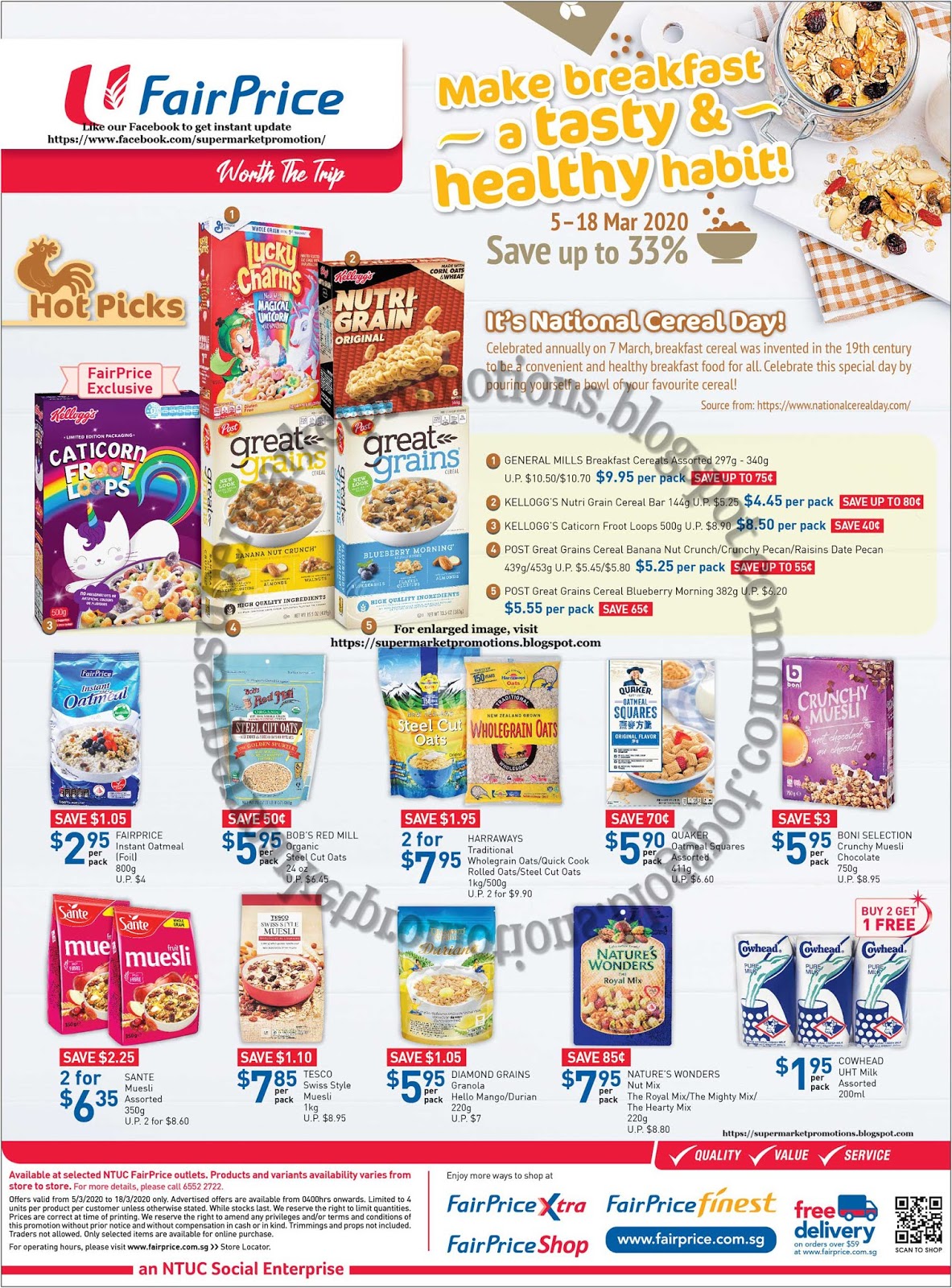 NTUC FairPrice Breakfast Deals 05 - 18 March 2020 ~ Supermarket Promotions