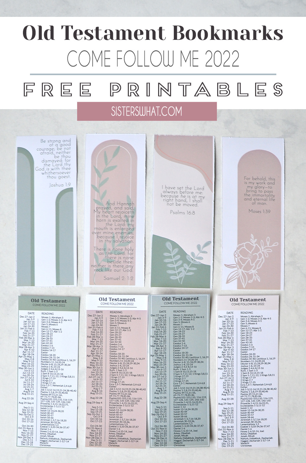 Old Testament Bookmarks Come Follow Me 2022 Schedule - Sisters, What!