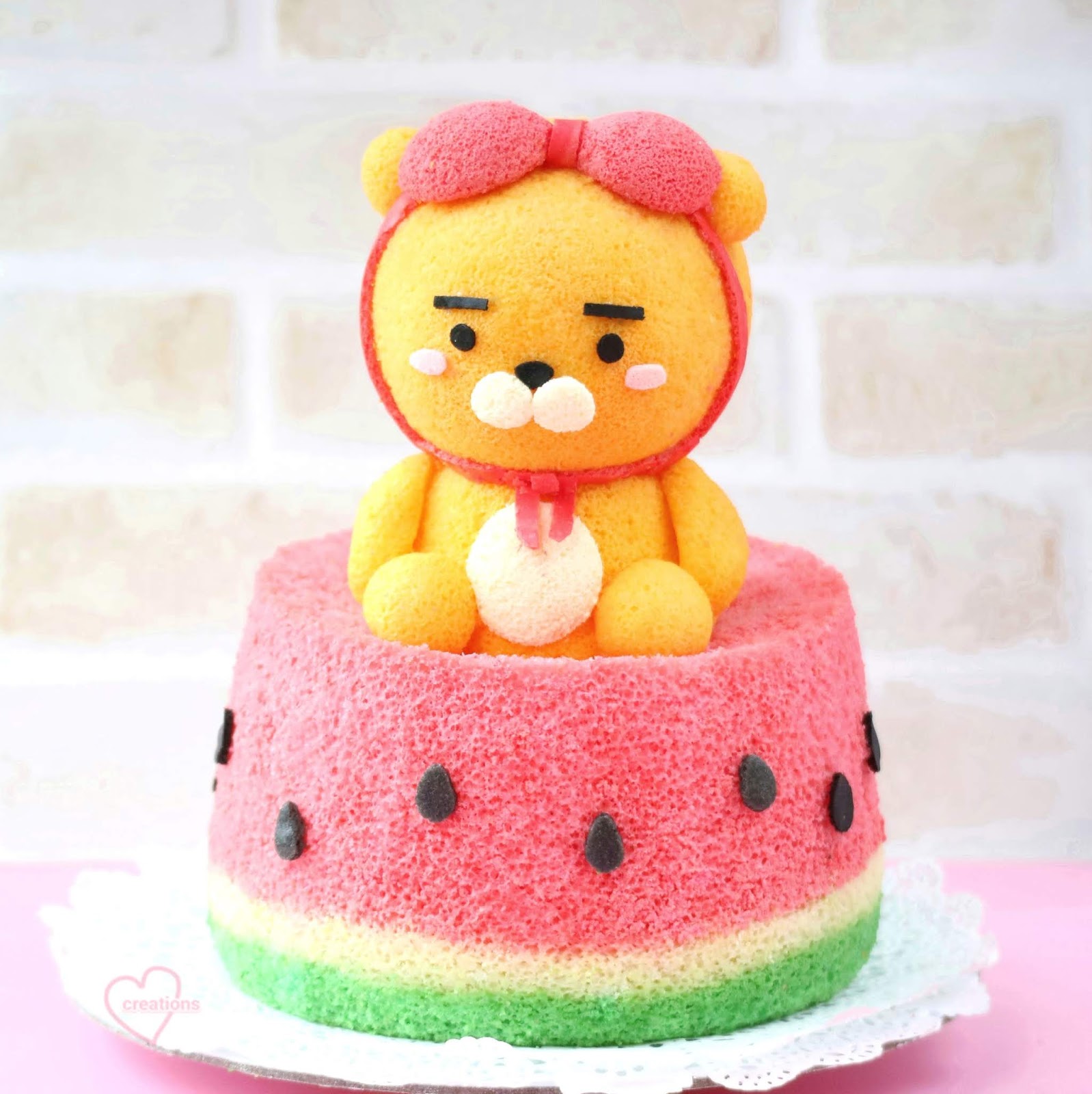 Loving Creations for You: Kakao Friends Ryan on a Watermelon Chiffon Cake