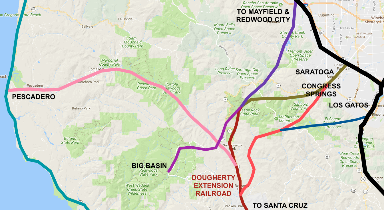 Santa Cruz Trains: Curiosities: Proposed Routes Out of the San Lorenzo ...