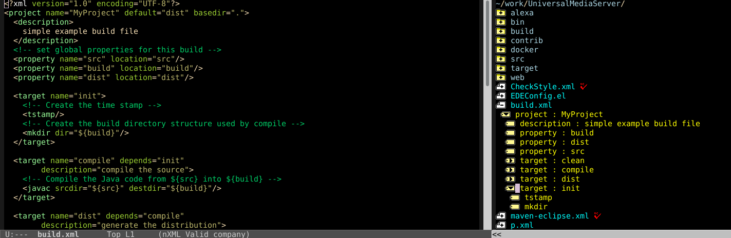 GNU Emacs as a lightweight IDE (Outline view)