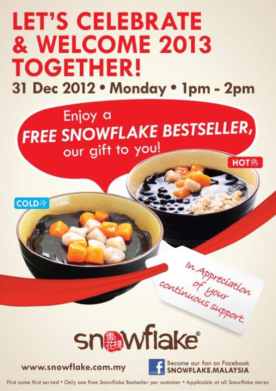 FREE Snowflake Bestseller @ 31 Dec 2012 (1pm - 2pm) | 1000Savings.com