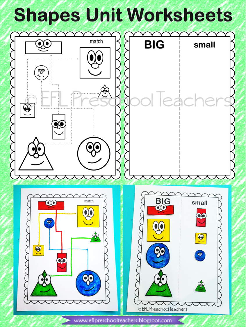 ESL/EFL Preschool Teachers: Shapes Theme Worksheets for Kindergarten ESL