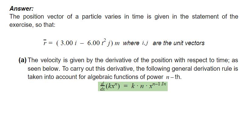 The vector position of a particle varies in time according to the expression r = (3.00 i-6.00t2 ...