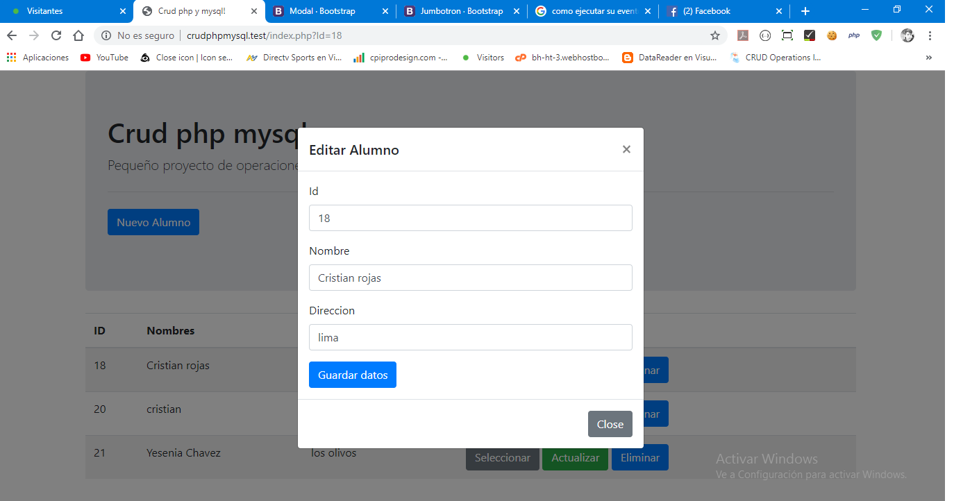 Como Hacer Un Crud En Php Y Mysql Y Bootstrap 4 Leer Agregar Actualizar Eliminar 2021