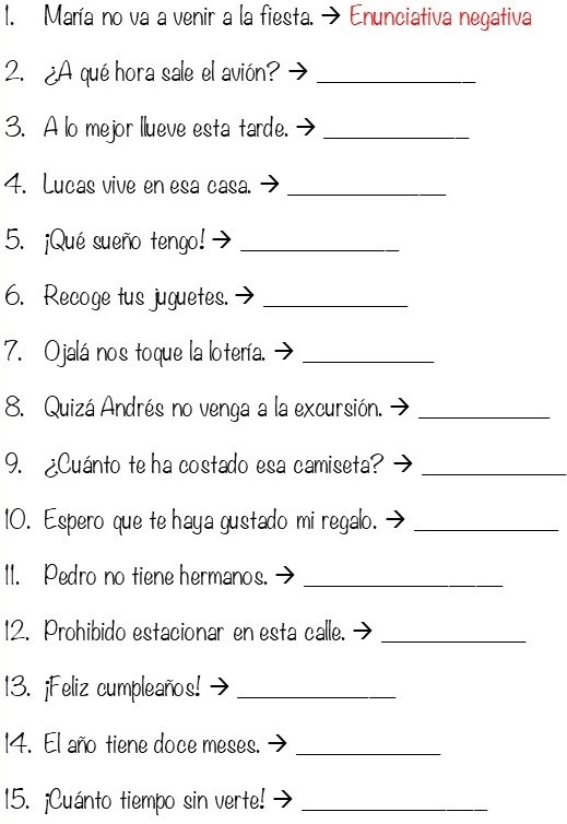 ESPAÑOL: ACTIVIDADES DE LA ORACIÒN