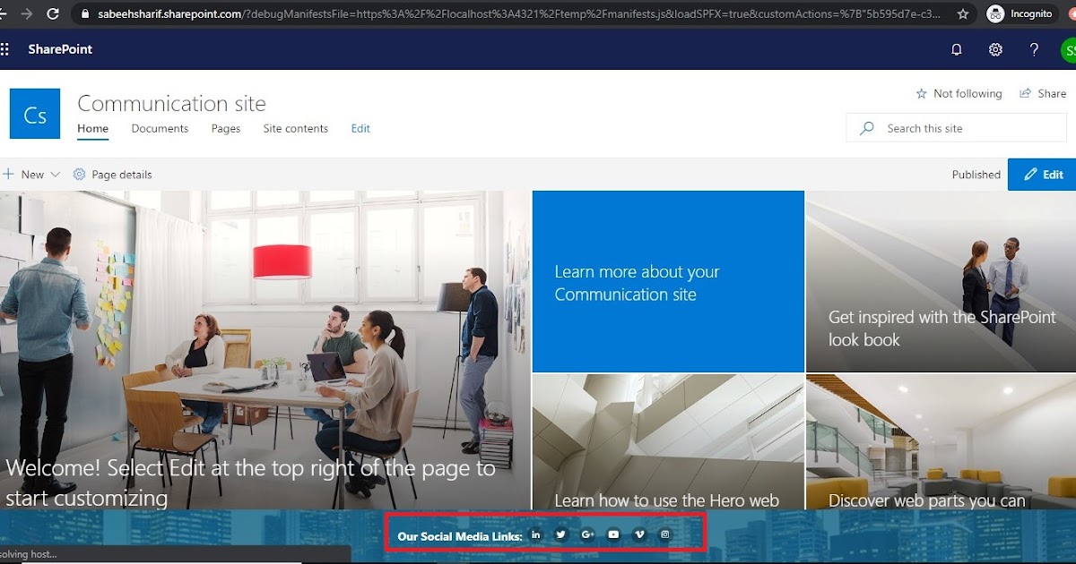 SharePoint: 3: Modify Application Customizer Apply Social Media Links ...