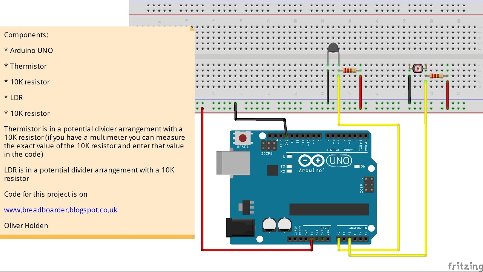Breadboarders: Arduino with a Thermistor and LDR to get temperature and ... Breadboarders: Arduino with a Thermistor and LDR to get temperature and ...