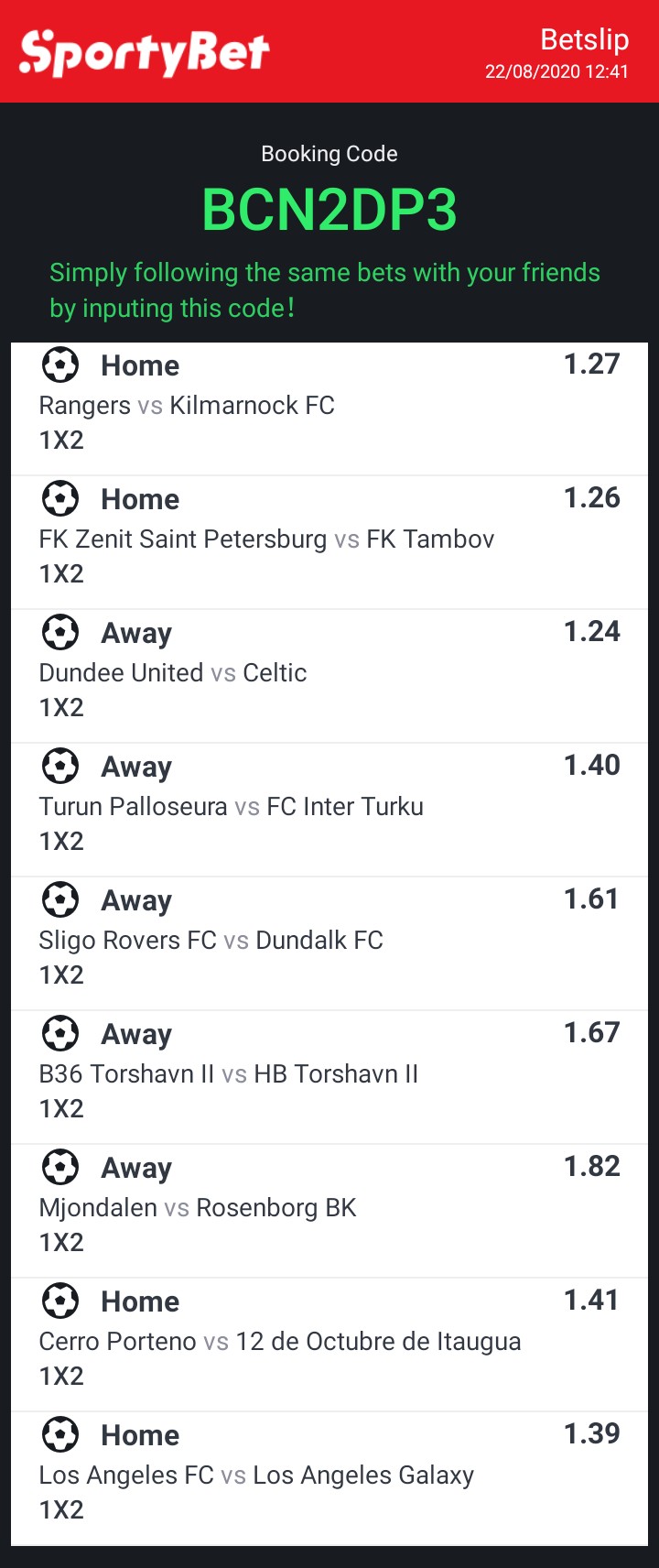 Best Sports Predictions : 29 Odds Football 22/08/2020