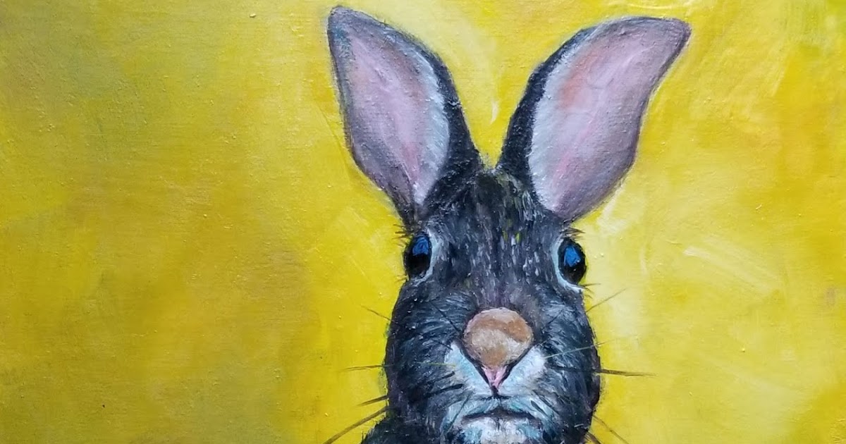 Brush Strokes : Blue Ribbon Bunny Rabbit in the grass oil painting