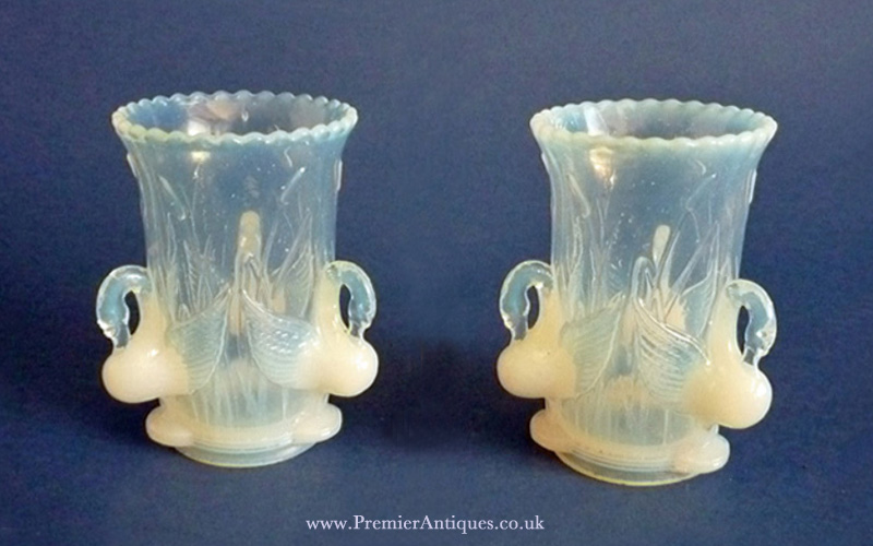 Premier Antiques: Sowerby Opalescent Glass Swan Vases