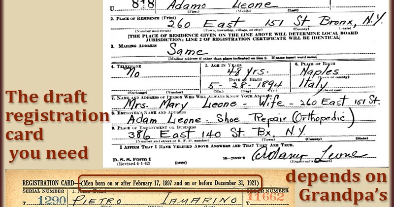Fortify Your Family Tree: More Free Forms: U.S. Draft Registration Cards