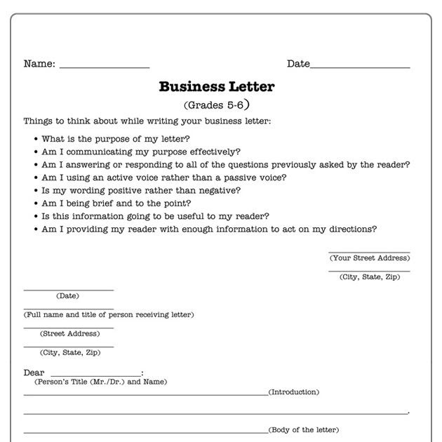 6th Grade Letter Writing Worksheets