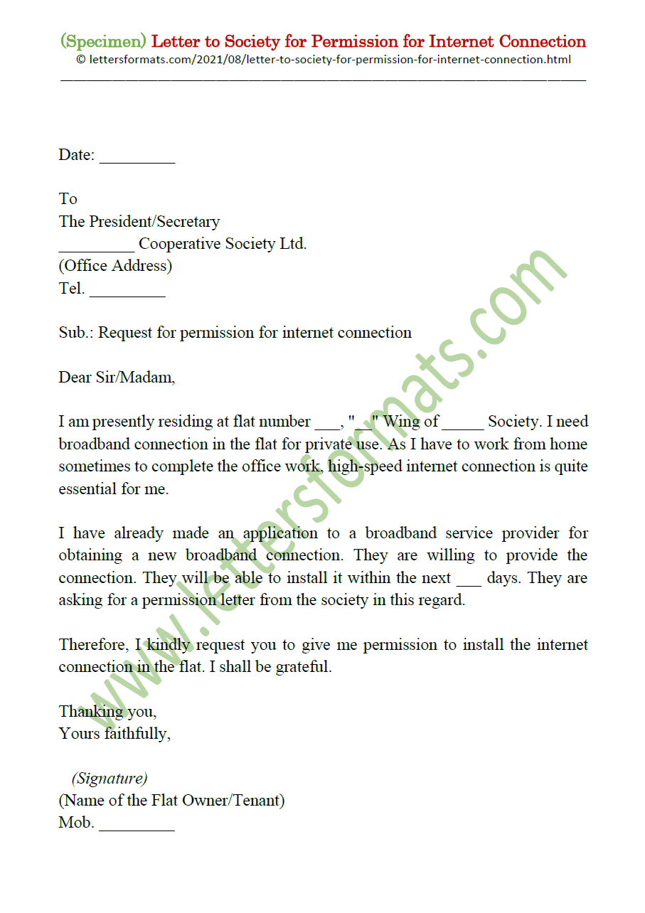 Sample Letter To Society For Permission For Internet Connection sample-letter-to-society-for-permission-for-internet-connection