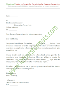 Sample Letter to Society for Permission for Internet Connection