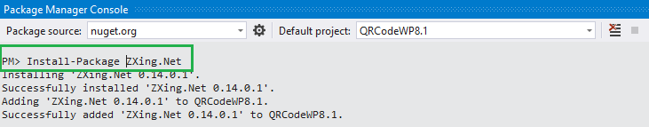 This will add ZXing library in the current project like below: