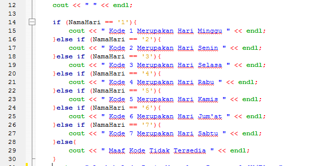 Program Menentukan Hari Menggunakan If Dan Switch Case dan