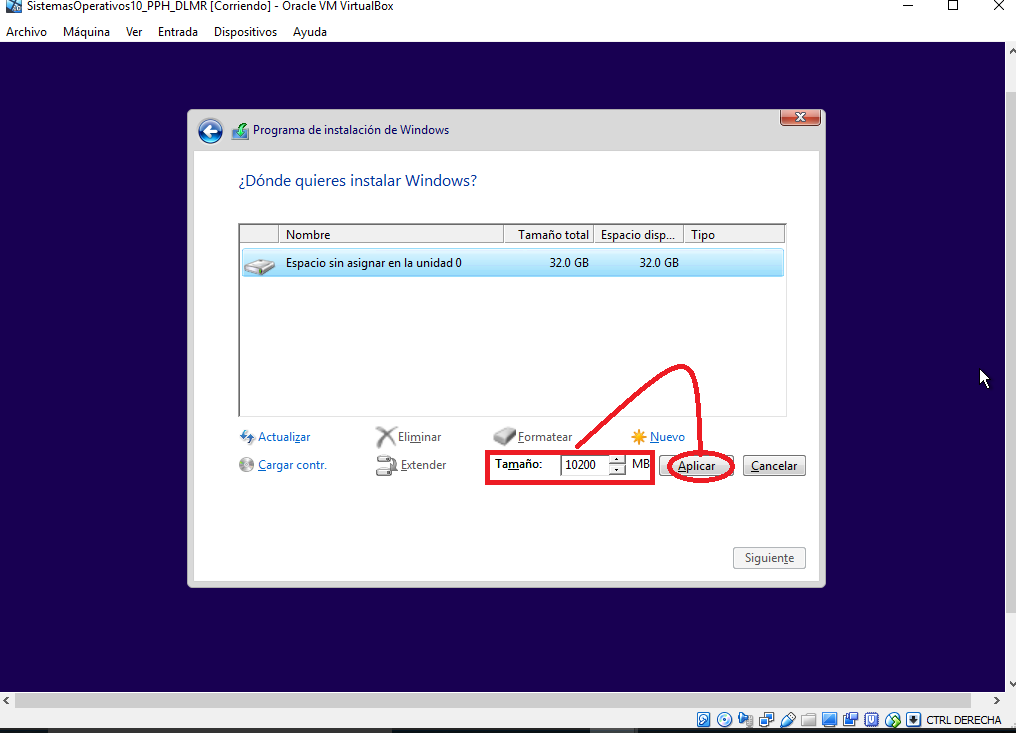 Instalacion de windows 10con Particiones