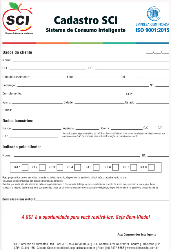 Suporte fácil SCI não oficial: FICHA DE CADASTRO SIMPLES