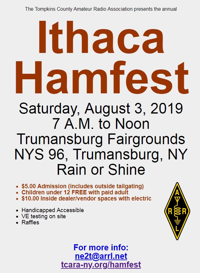 Upstate NY HAM Radio News & Information: Ithaca Hamfest - August 3rd, 2019