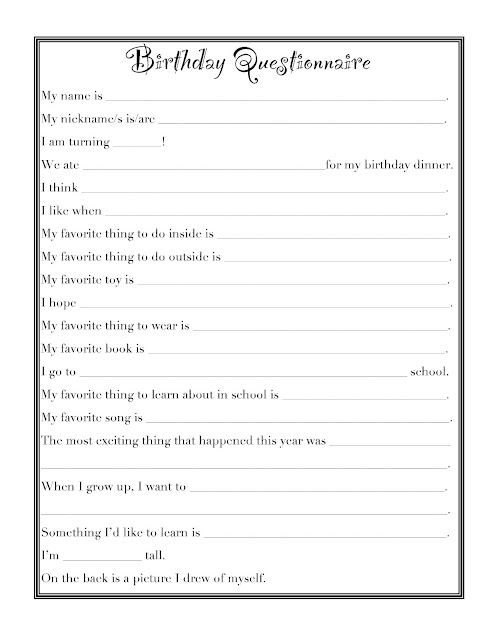 Our Daily Legacy: Birthday Questionnaire