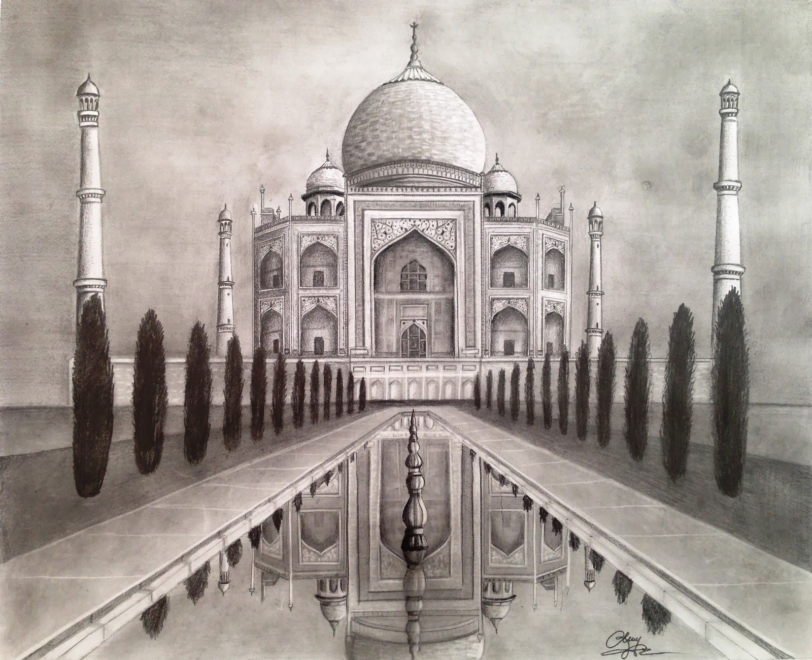 Taj Mahal - pencil drawing - Dreams of an Architect