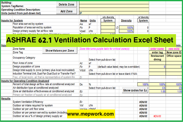 ASHRAE 62.1 Ventilation Calculation Excel Sheet (xls)