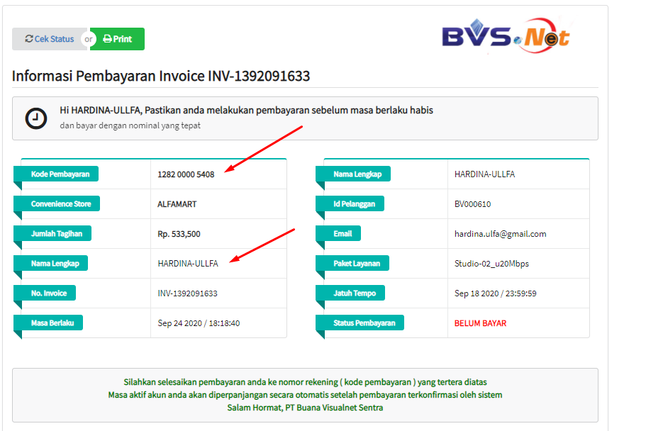 Begini cara bayar tagihan internet di PORTAL BVSNET (khusus pelanggan BVS)