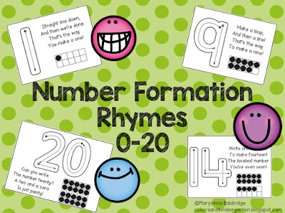 Colors and Kindergarten: Number Formation Rhymes FREEBIE!