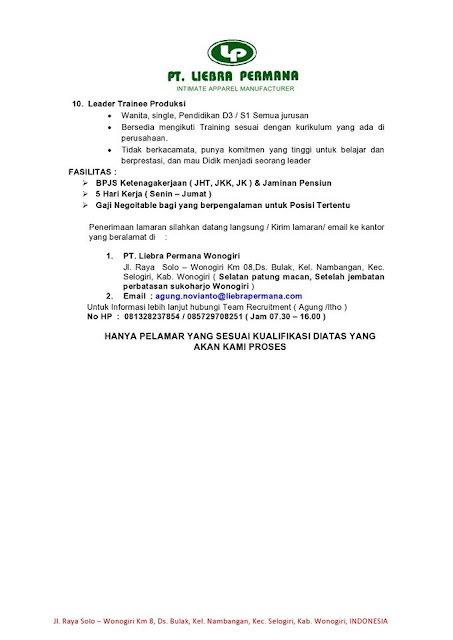 Lowongan Kerja PT. Liebra Permana