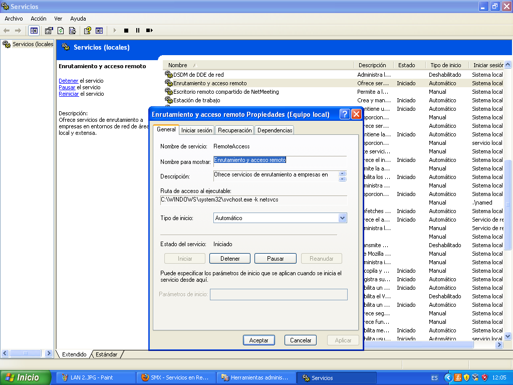 Servicios de Red y de Internet: Configurar enrutamiento y NAT en Windows XP