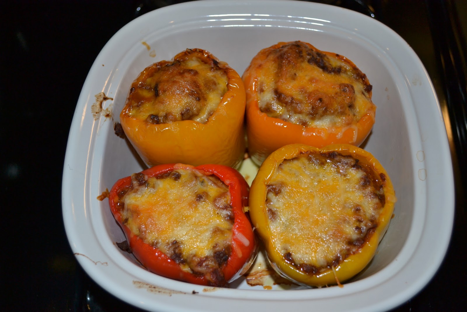 alisialynn: {Veggie} Stuffed Tri-Colored Bell Peppers