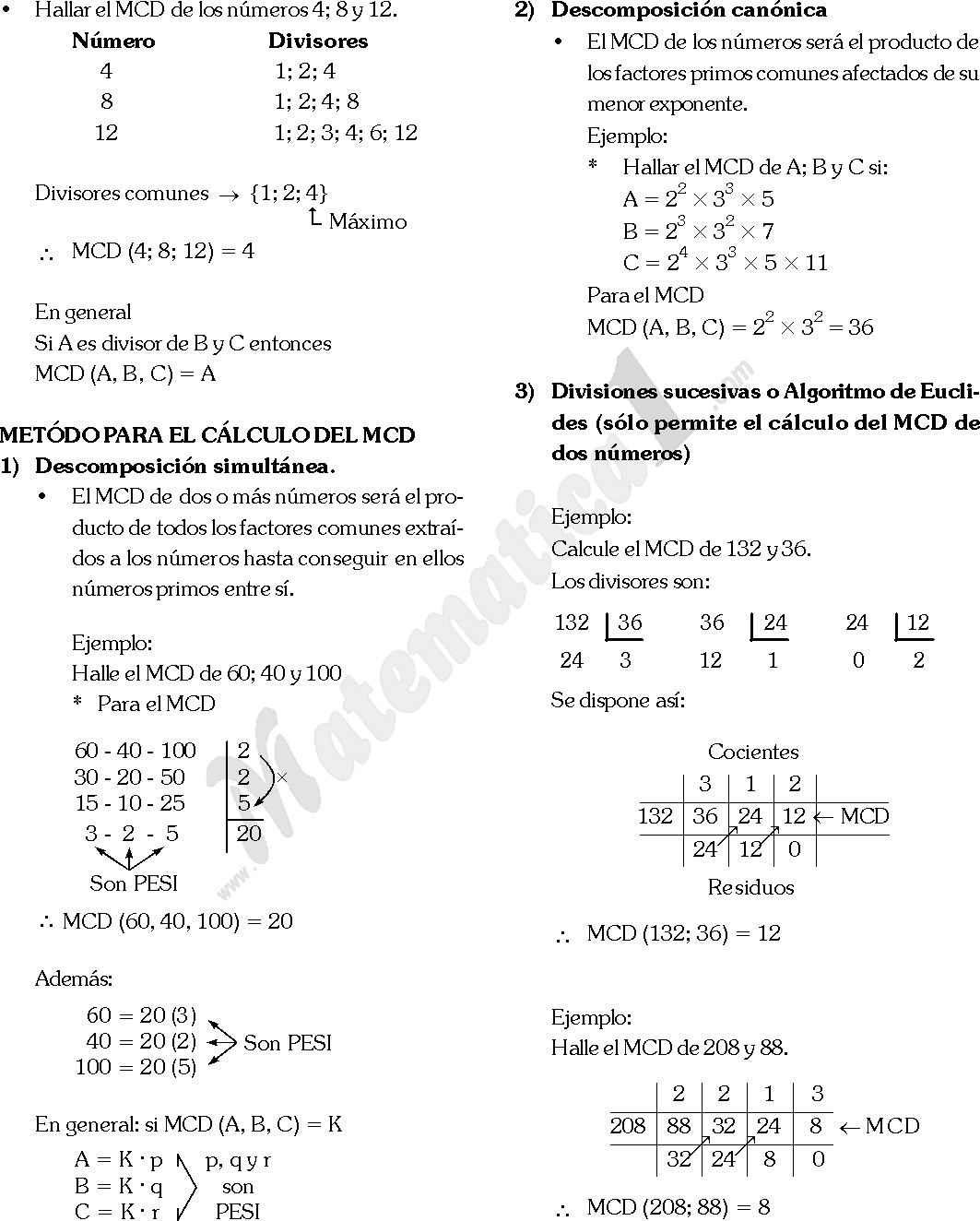 MAXIMO COMUN DIVISOR Y MINIMO COMUN MULTIPLO EJERCICIOS RESUELTOS PDF