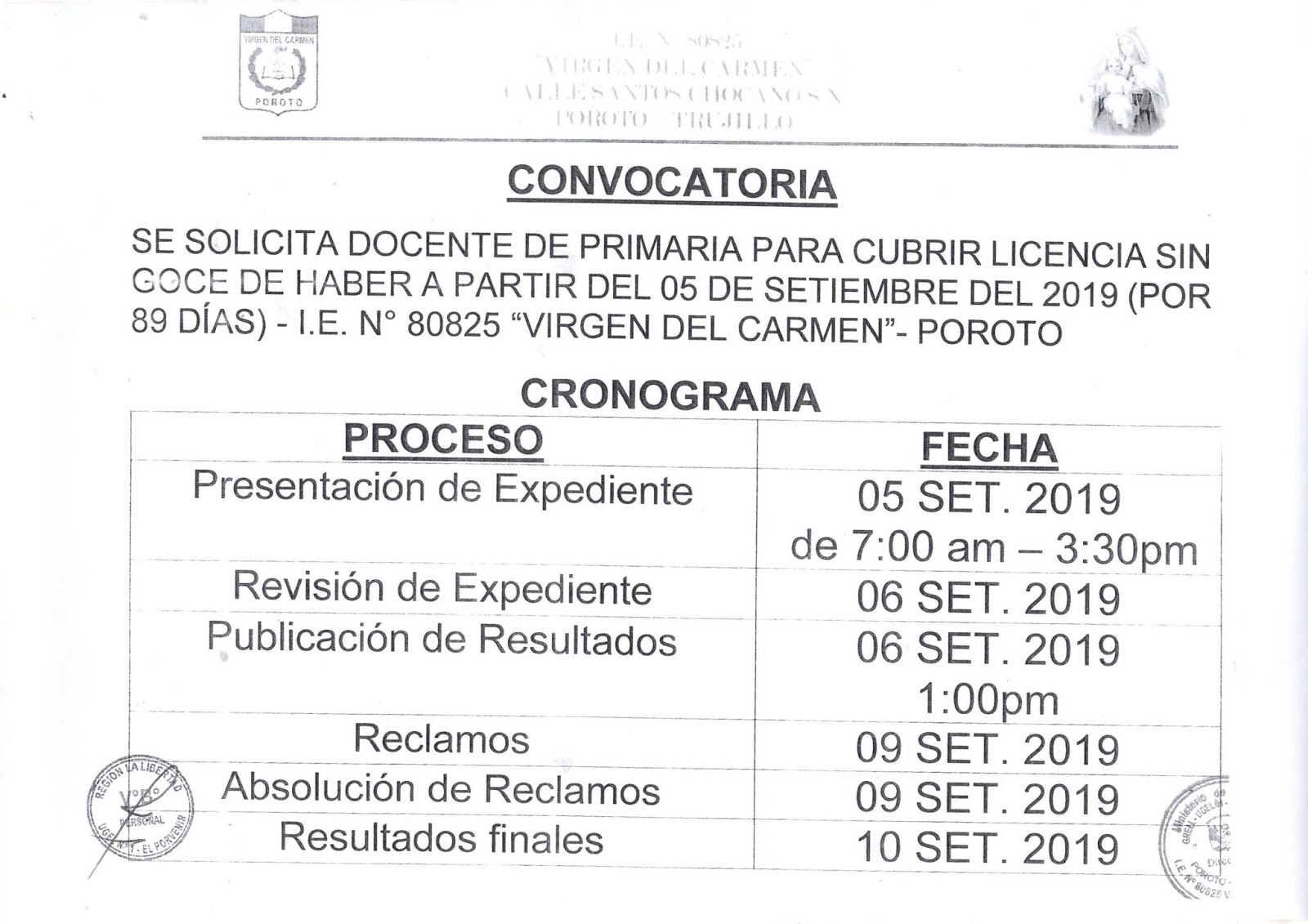 CONVOCATORIA - SE SOLICITA DOCENTE DE PRIMARIA PARA CUBRIR LICENCIA SIN ... CONVOCATORIA - SE SOLICITA DOCENTE DE PRIMARIA PARA CUBRIR LICENCIA SIN ...