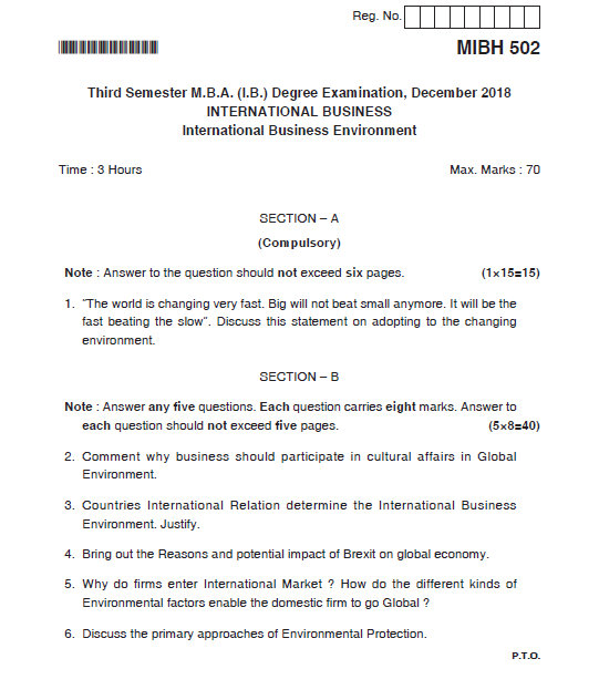 Mangalore University M.B.A.(INTERNATIONAL BUSINESS) Third Semester MIBH ...