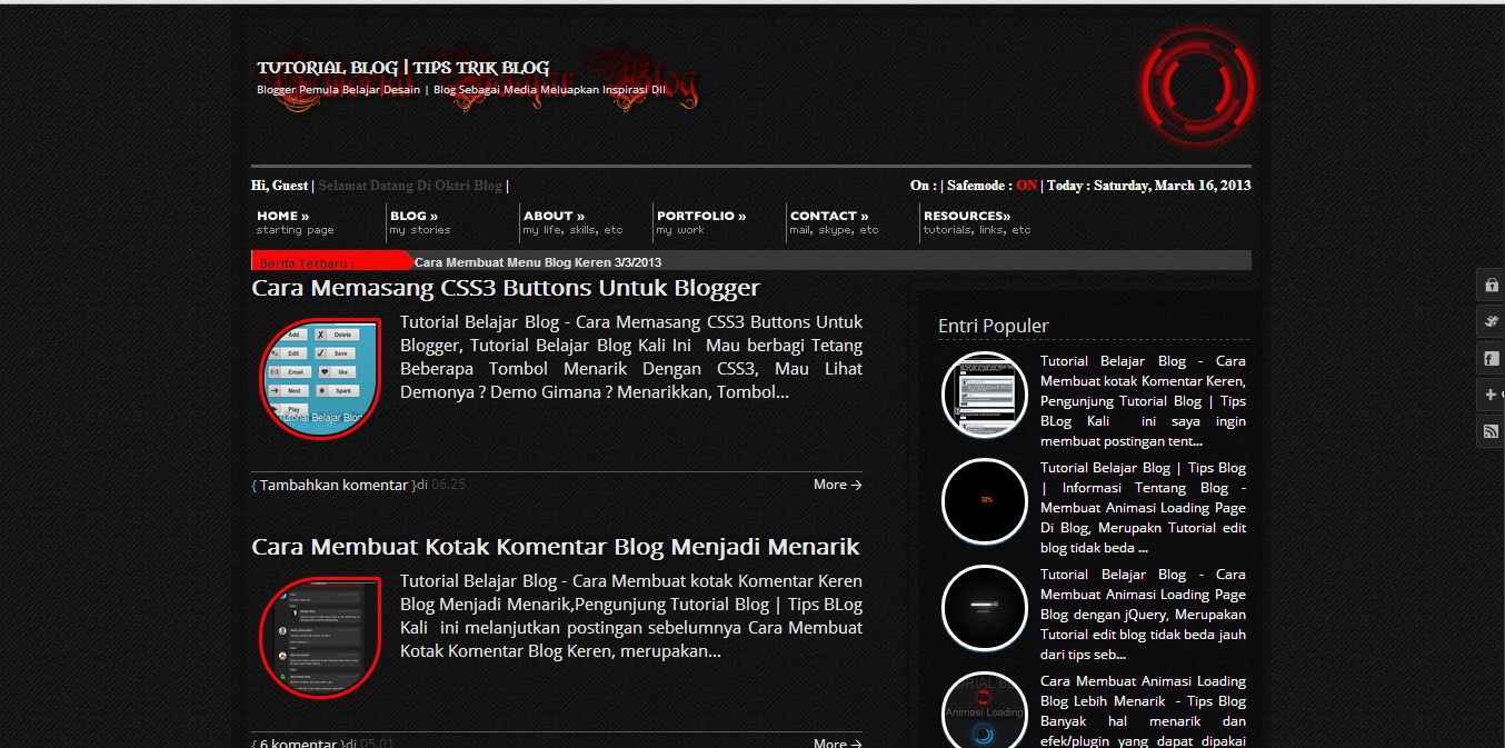 Contoh Tampilan Menu Utama Belajar Blog | Demo Blog Tutorial Blog