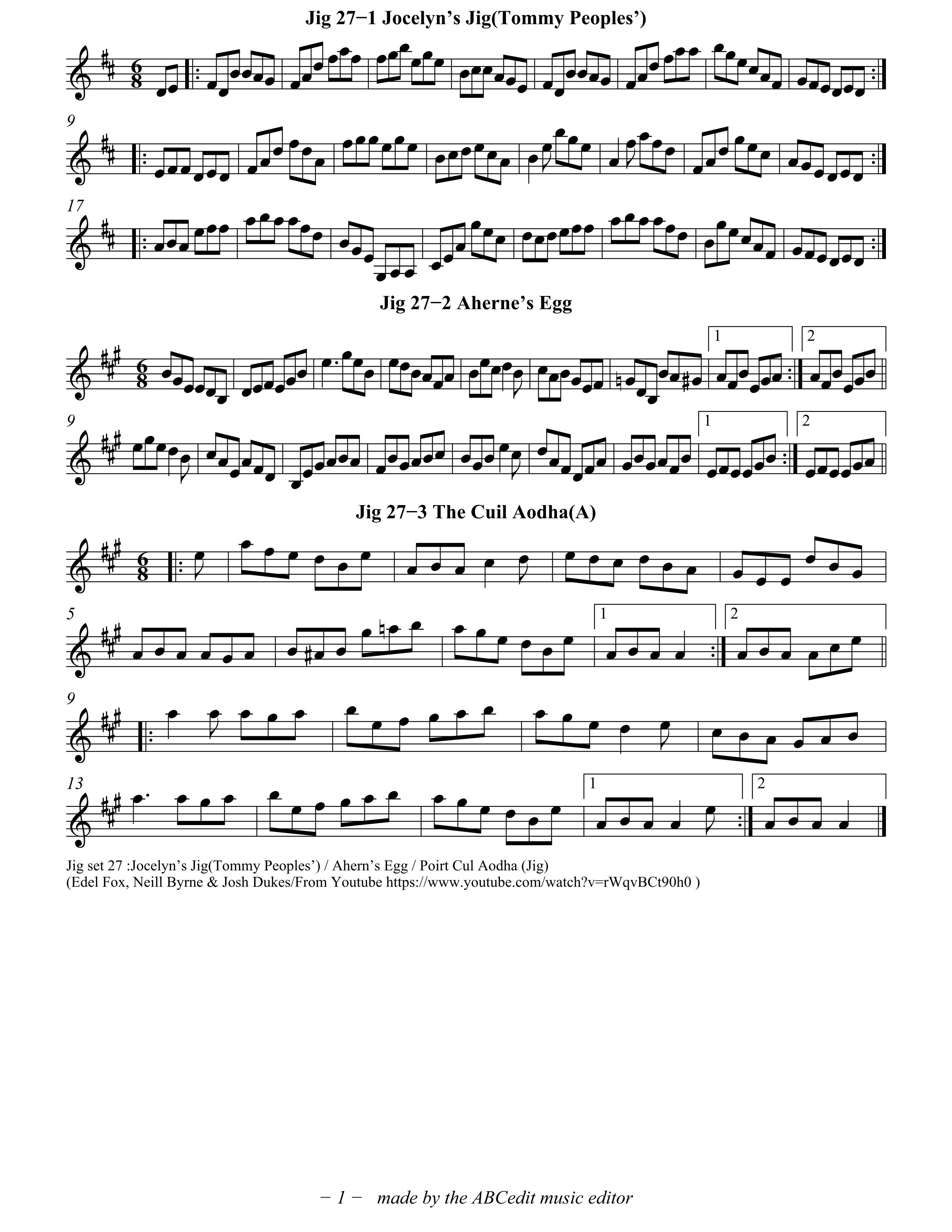 [Tune] Jig Set27 : Jocelyn's Jig(Tommy Peoples’)/ Ahern's Egg /Cuil Aodh